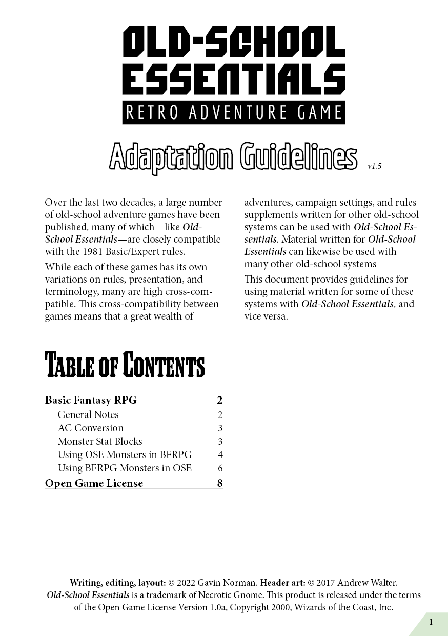 Old-School Essentials Adaptation Guidelines - Necrotic Gnome | Old ...