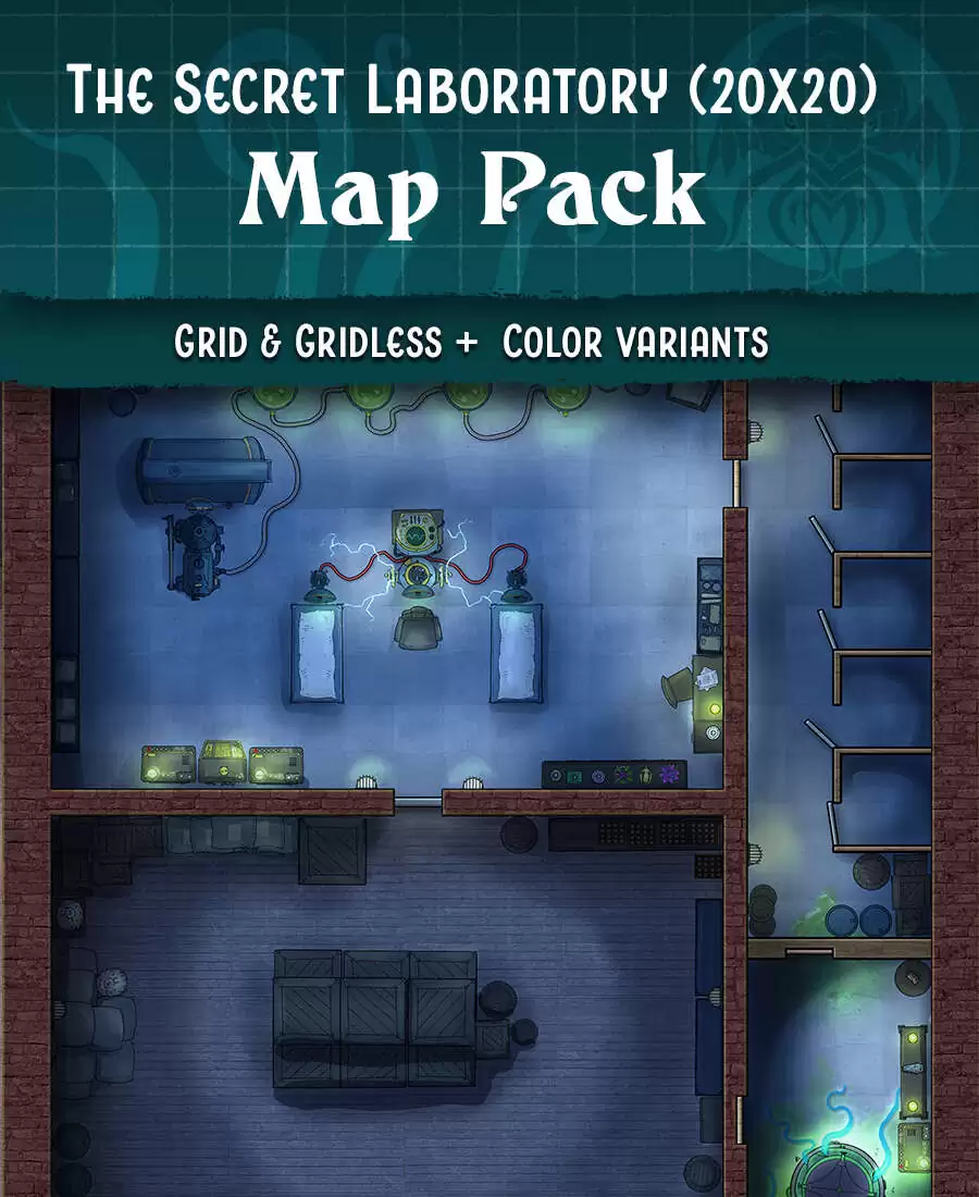 Mad Scientist's Secret Laboratory - Battle Map (20x20) - Miska's Maps ...