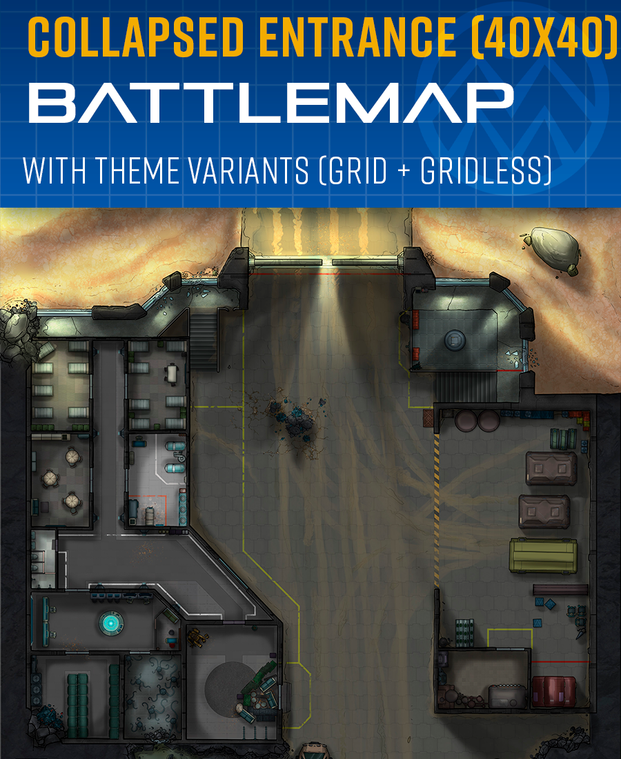Collapsed Entrance - Sci-fi Battle Map (40x40) - Miska's Maps | Miska's ...