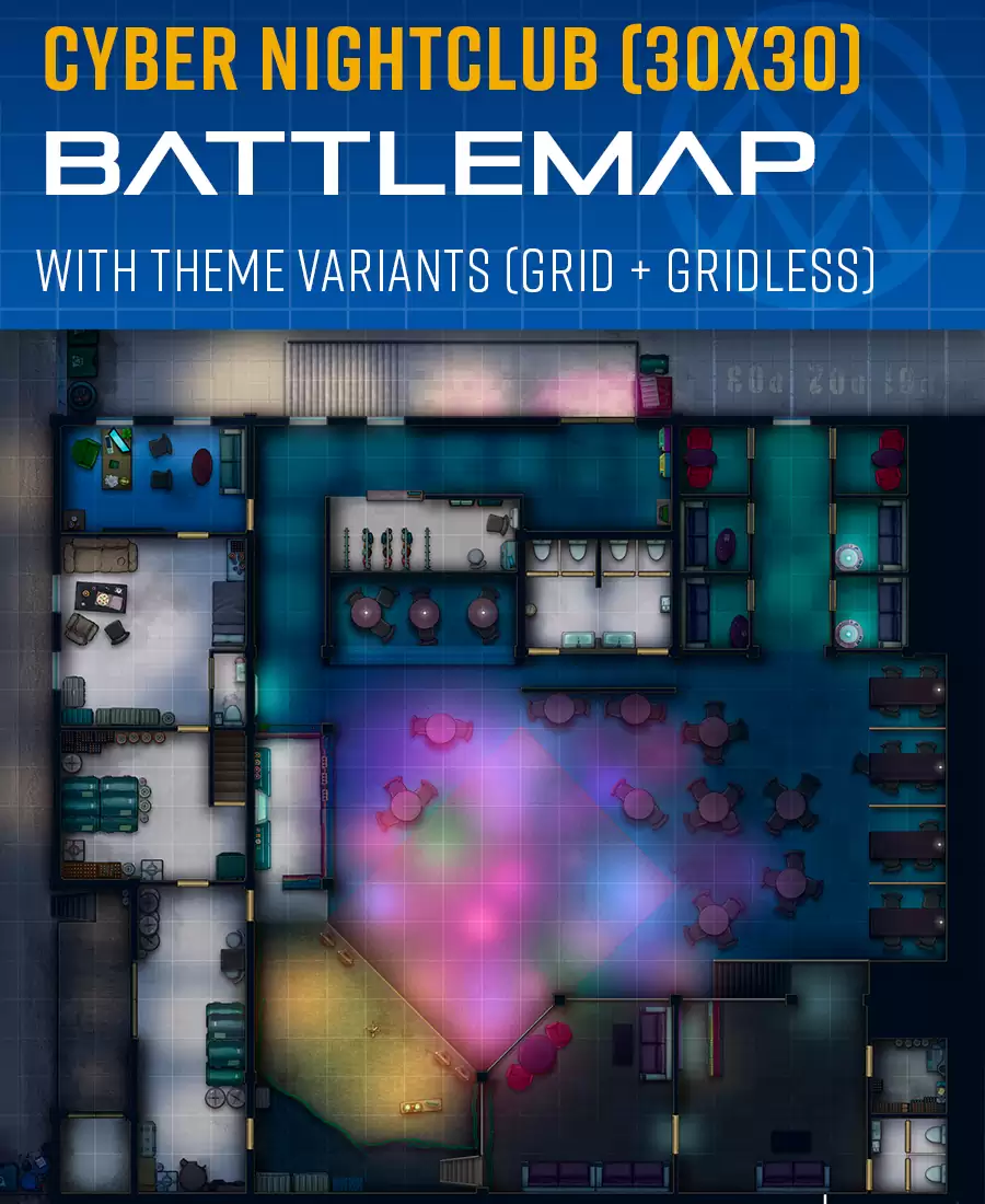 Cyber Nightclub - Cyberpunk Battle Map (30x30) - Miska's Maps | Miska's ...