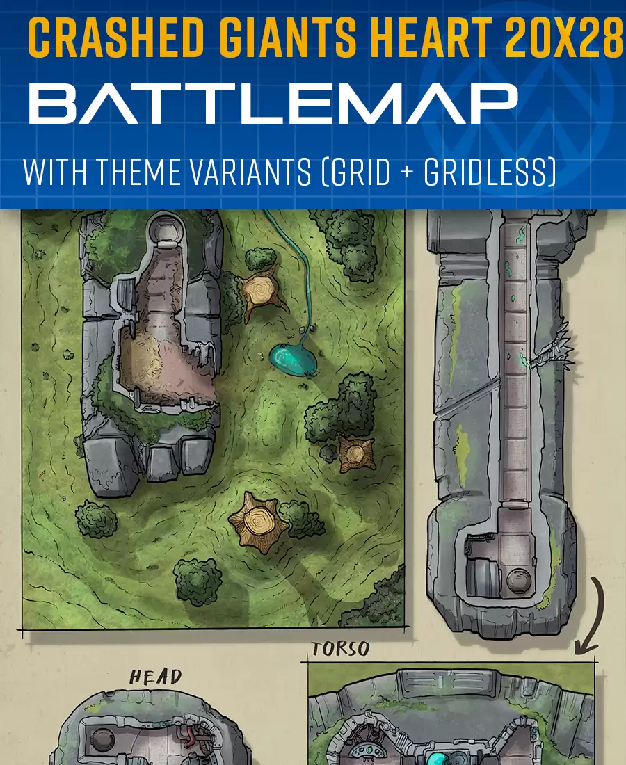 Crashed Giant's Heart - Sci-fi Battle Map (20x28) - Miska's Maps ...