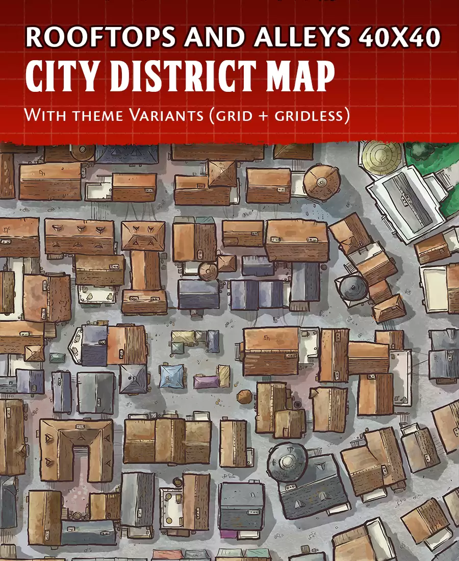 Rooftops And Alleys - Fantasy City District Map (40x40) - Miska's Maps ...