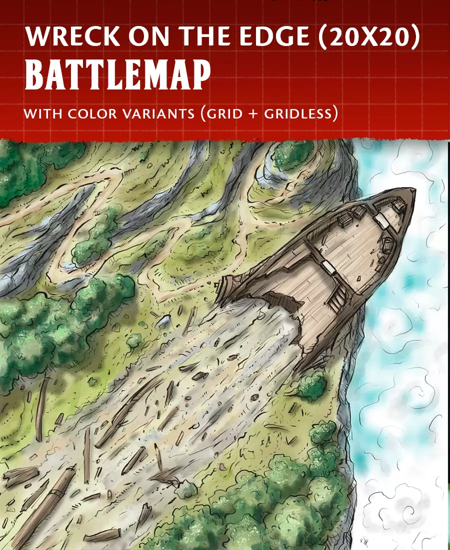 Wreck On The Edge - Fantasy Steampunk Battlemap (20x20) - Miska's Maps ...
