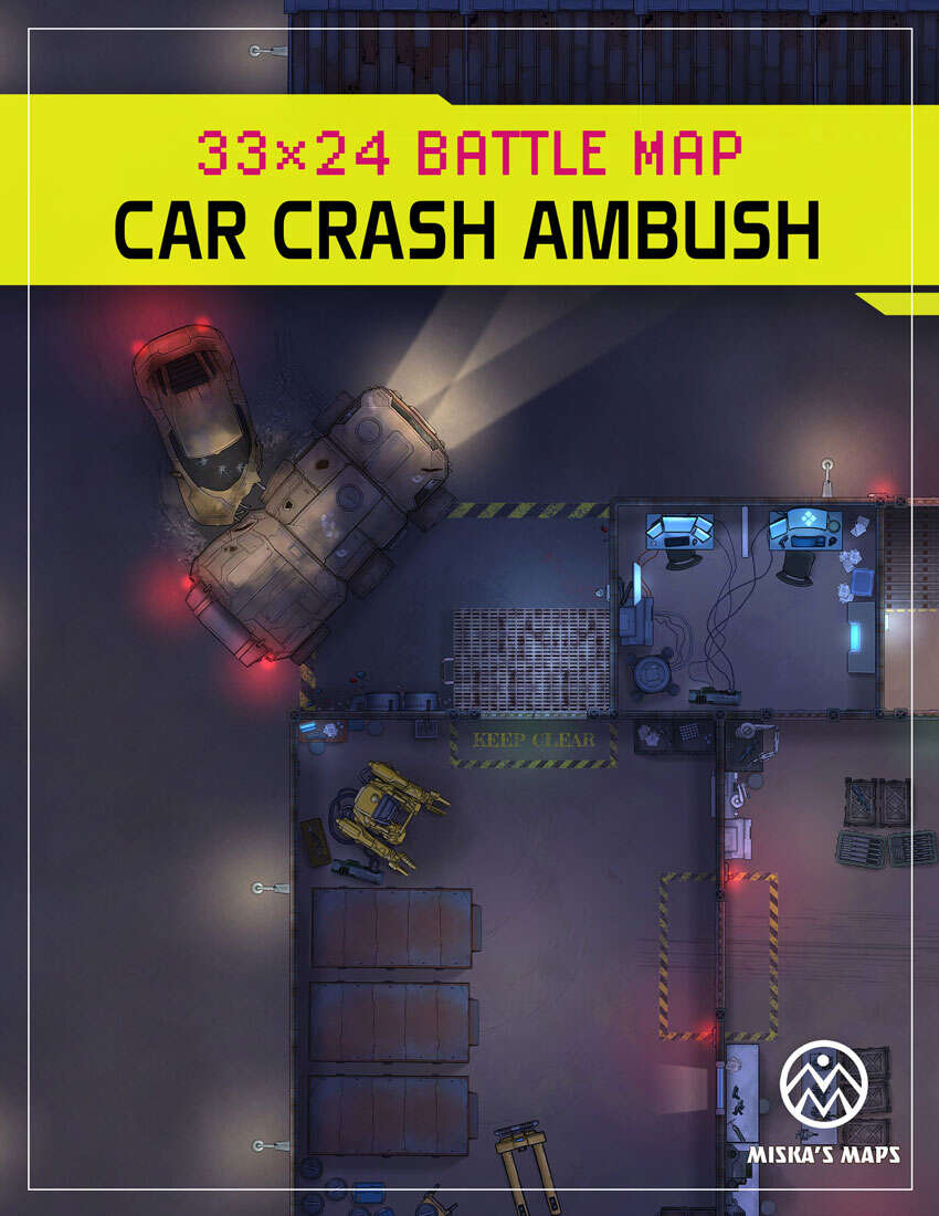 Car Crash Ambush Cyberpunk Battlemap - Miska's Maps | Miska's Sci-Fi ...