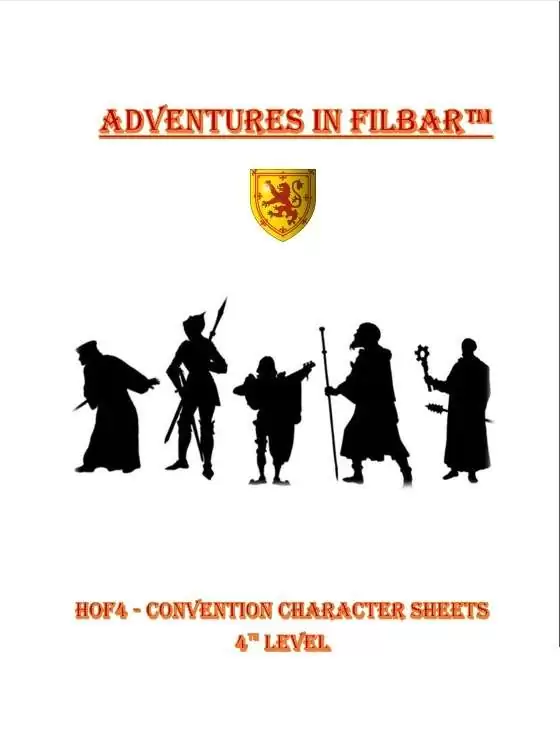 HOF4 - Convention Character Sheets - Adventures in Filbar | DriveThruRPG
