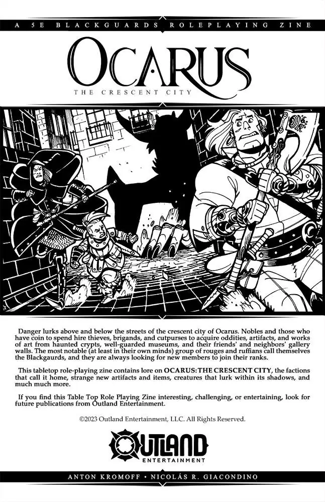 Ocarus: The Crescent City: A 5E Blackguards RPG Zine - Outland Entertainment | RPGs | DriveThruRPG