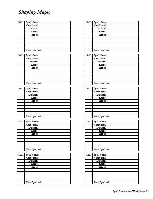 Shaping Magic spell worksheet - Zephyr Table Games | DriveThruRPG