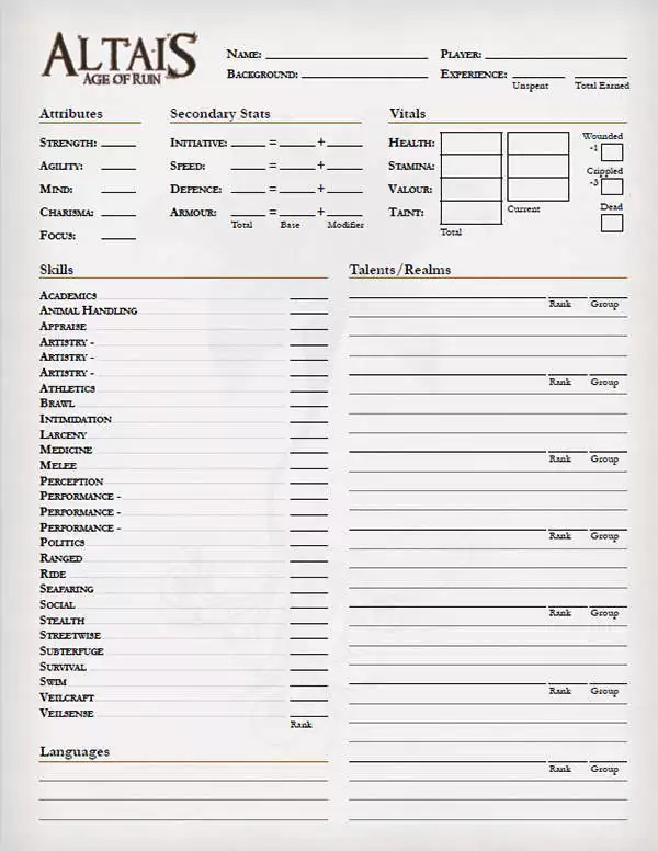 Altais: Age of Ruin - Character Sheet - Parhelia Games | Altais: Age of ...