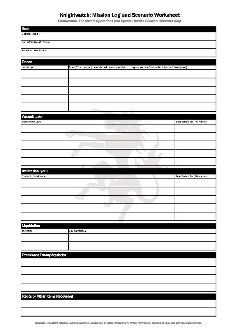 Corporia: Mission Log Worksheet (Form Fillable) - Brabblemark Press ...
