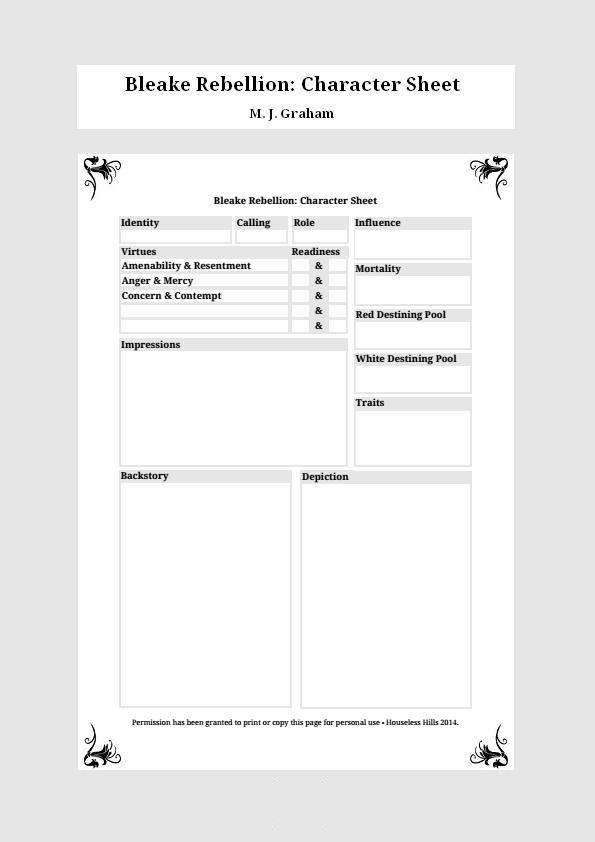 Bleake Rebellion: Character Sheet - The Houseless Hills | DriveThruRPG
