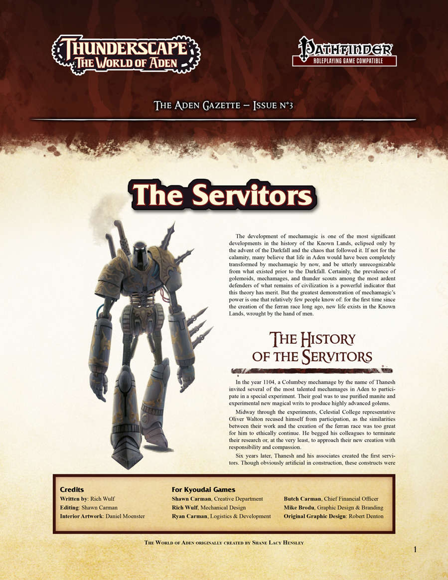 Thunderscape: Aden Gazette 3 - The Servitors - Kyoudai Games ...