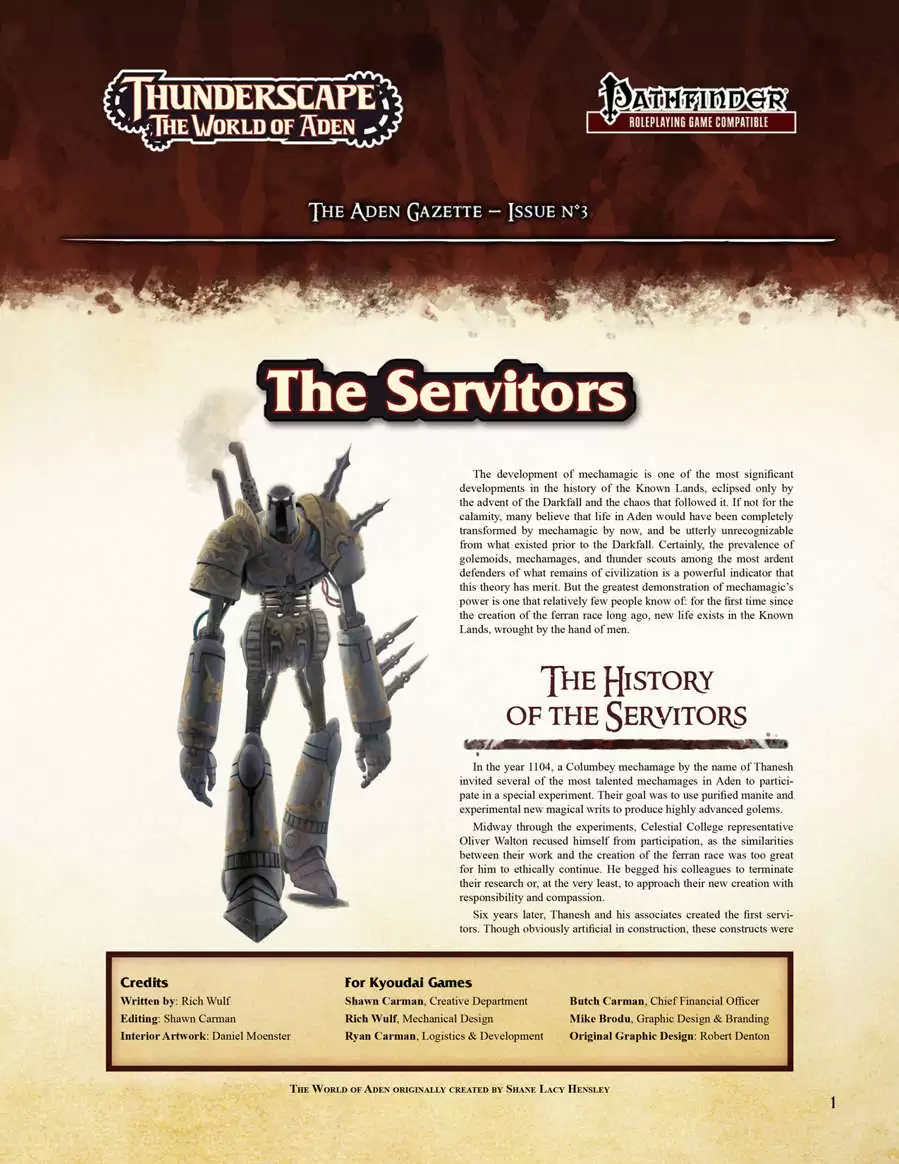 Thunderscape: Aden Gazette 3 - The Servitors - Kyoudai Games ...