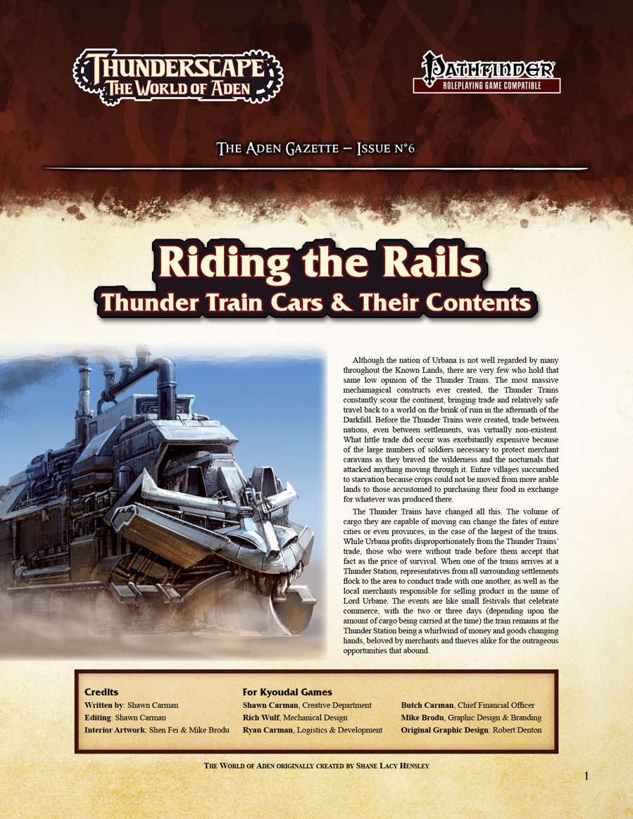 Thunderscape: Aden Gazette 6 - Riding the Rails - Kyoudai Games ...