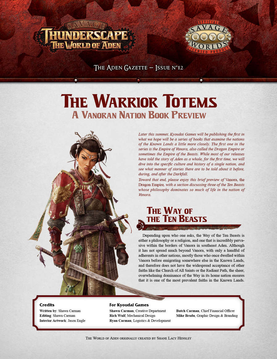 Savage Thunderscape: Aden Gazette 12 - The Warrior Totems - Kyoudai Games | Savage Thunderscape ...
