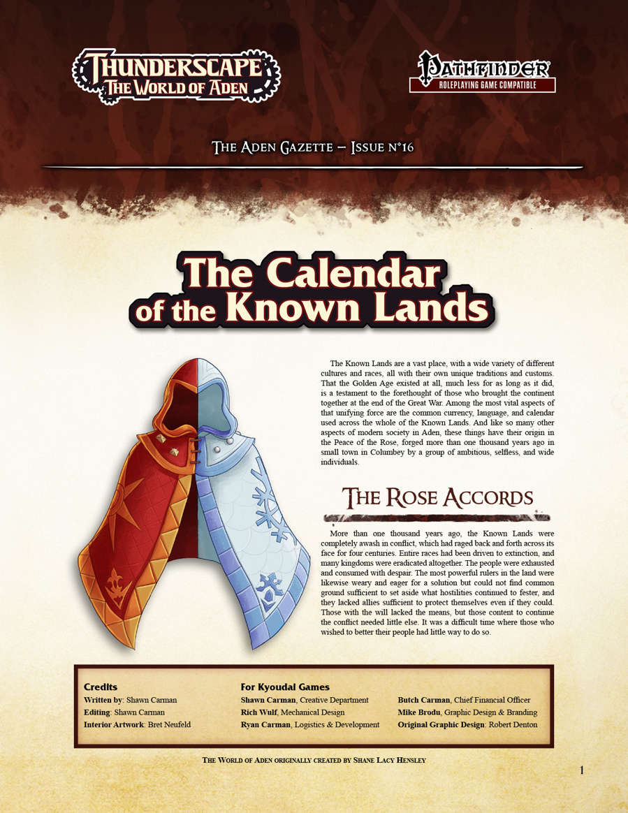 Thunderscape: Aden Gazette 16 - Calendar of the Known Lands - Kyoudai ...