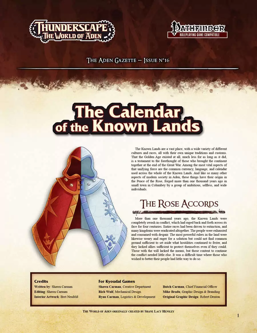 Thunderscape: Aden Gazette 16 - Calendar of the Known Lands - Kyoudai ...
