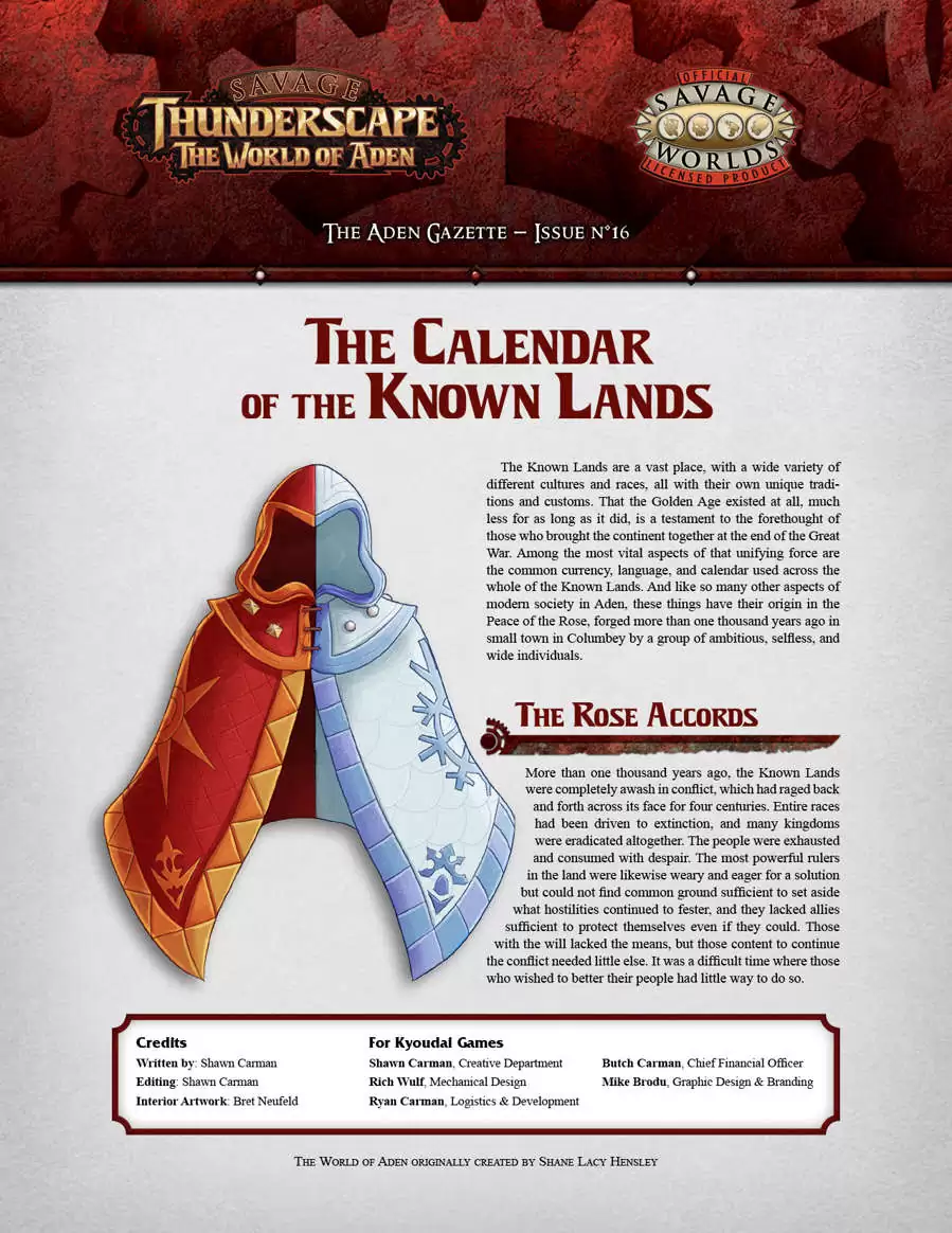 Savage Thunderscape: Aden Gazette 16 - Calendar of the Known Lands ...