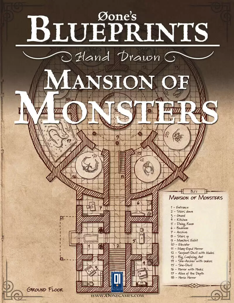 0one's Blueprints Hand Drawn - Mansion of Monsters - 0one Games | 0one ...