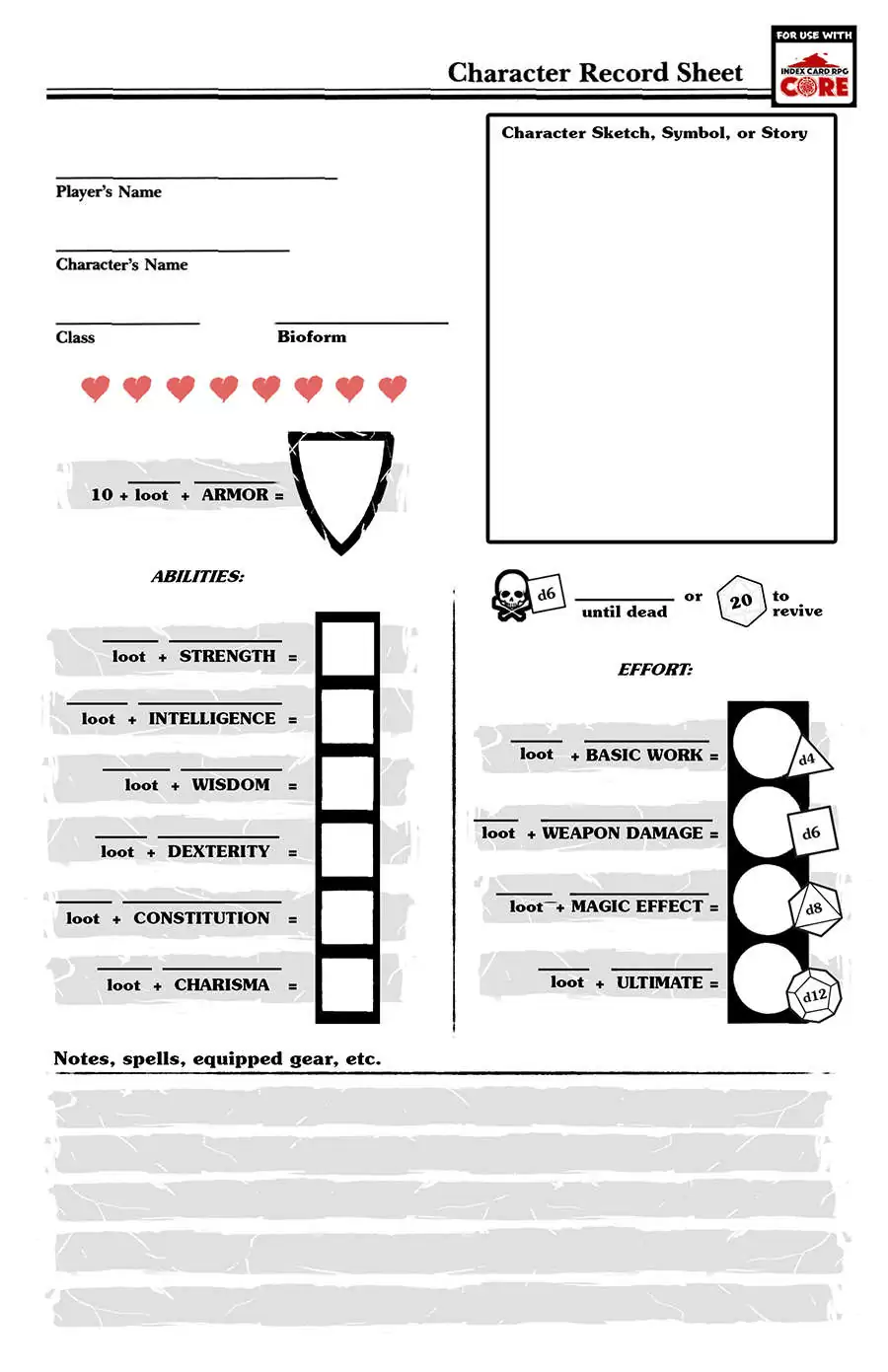 Basic ICRPG Character Record Sheet - Middle Kingdoms Adventure & Trading Co. | DriveThruRPG