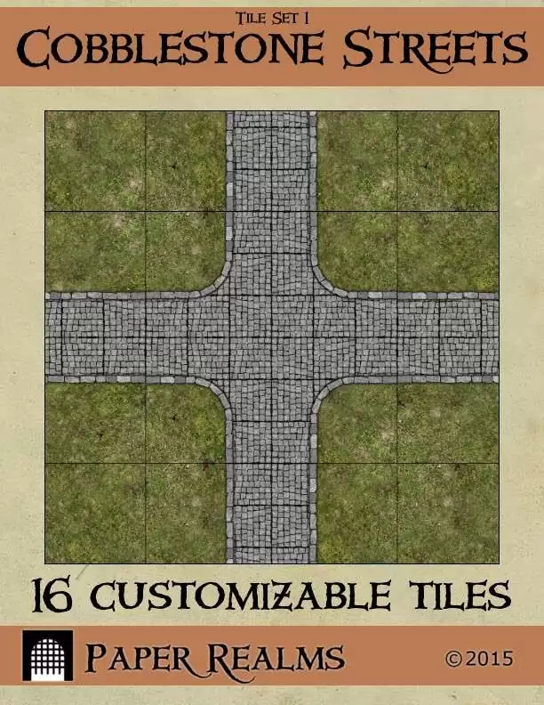 Tile Set 1 - Cobblestone Streets - Paper Realms | Tile Sets | DriveThruRPG