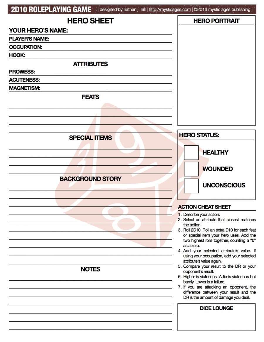 2D10 Hero Sheet - Mystic Ages Publishing | DriveThruRPG