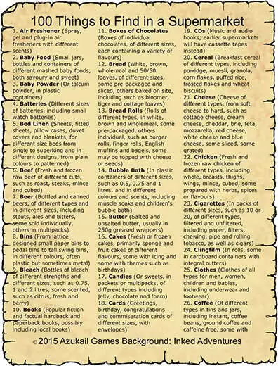 100 Things to Find in a Supermarket - Azukail Games | Things | DriveThruRPG