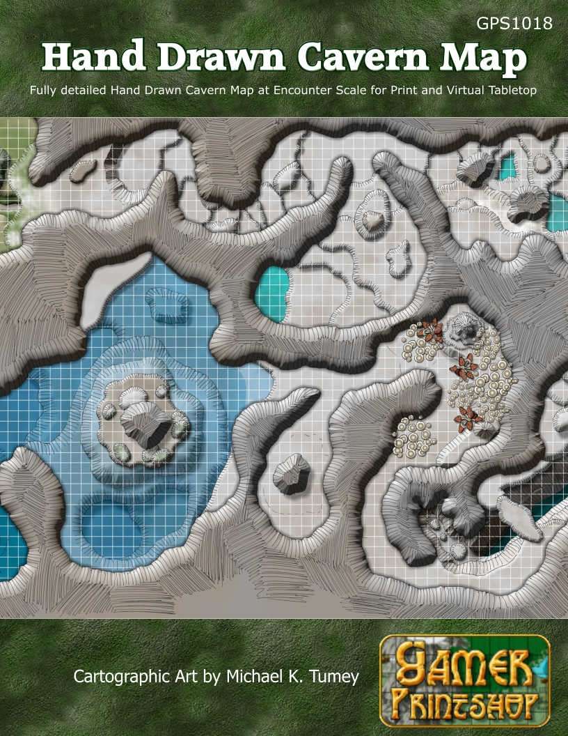 Hand Drawn Cavern Map - Gamer Printshop | Fantasy Map Sets | DriveThruRPG