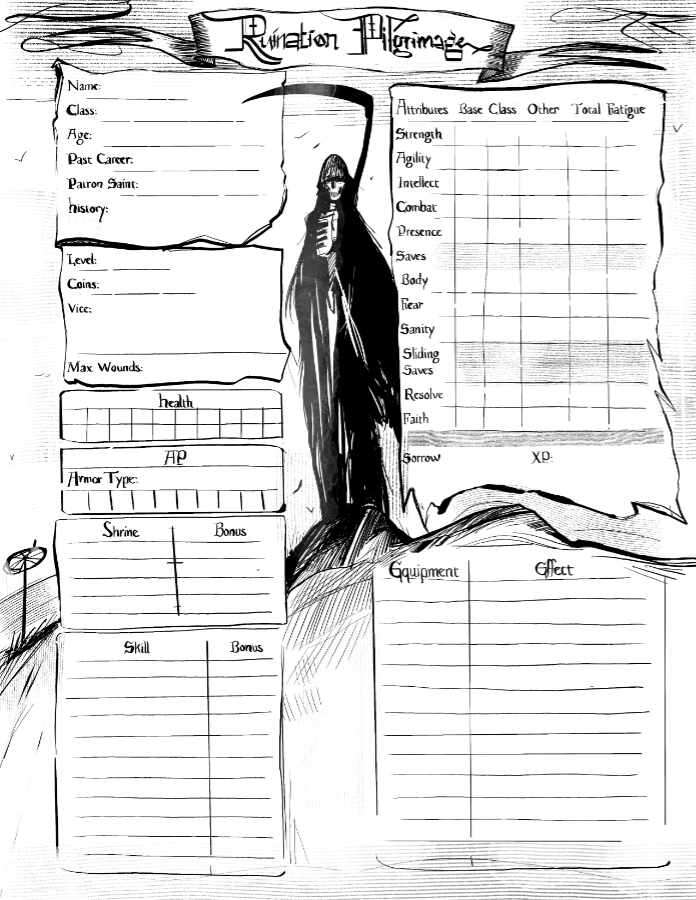 Ruination Pilgrimage Illustrated Character Sheet - Psychoda Press ...