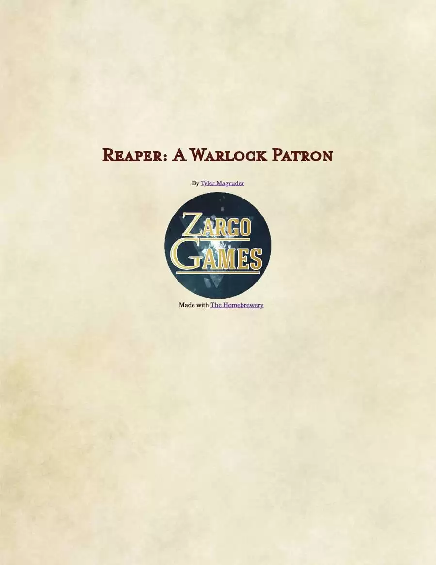 (5e) Reaper: A Warlock Patron - Zargo Games | DriveThruRPG