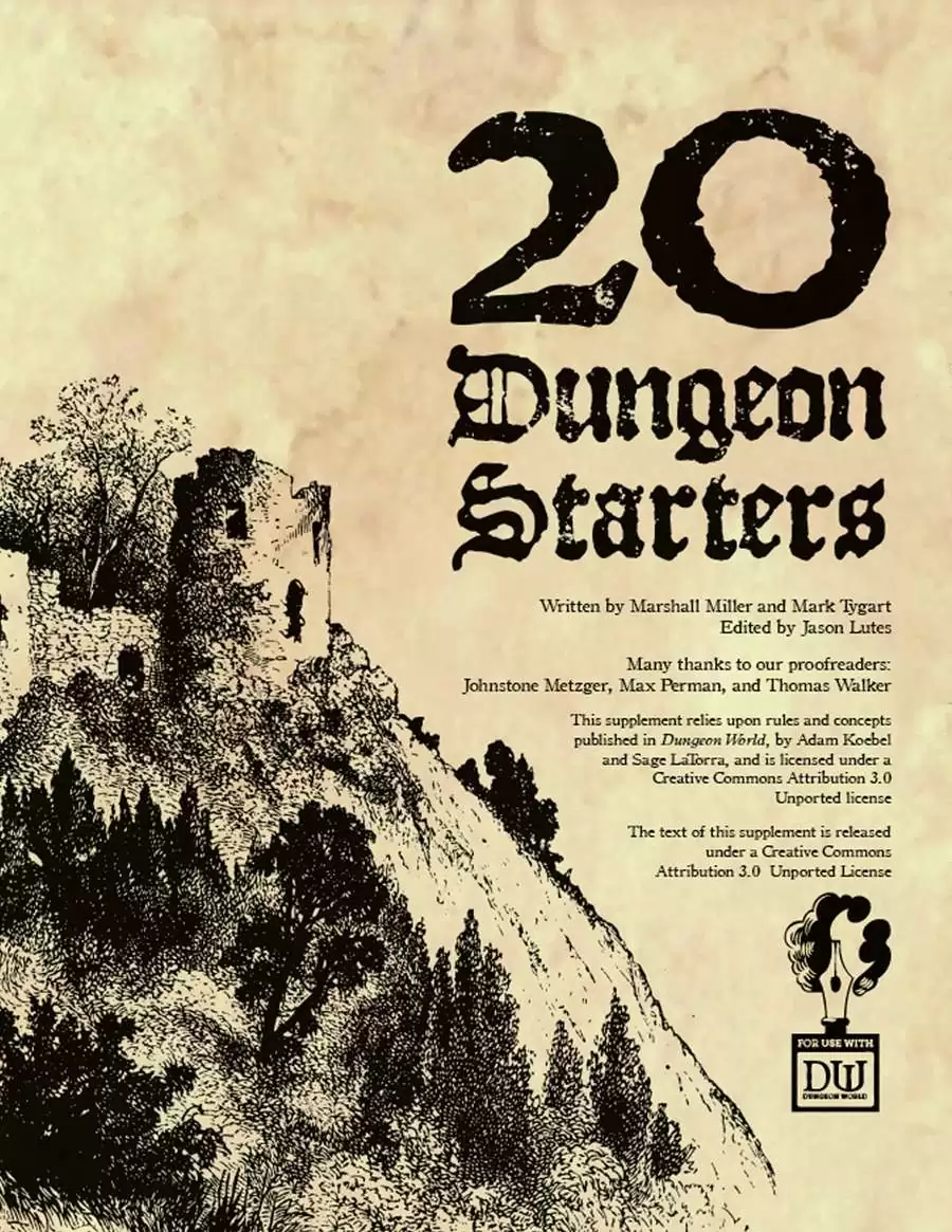 20 Dungeon Starters - Lampblack & Brimstone | DriveThruRPG