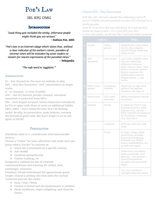 Poe's Law - Banshee Games | Nanogames | DriveThruRPG