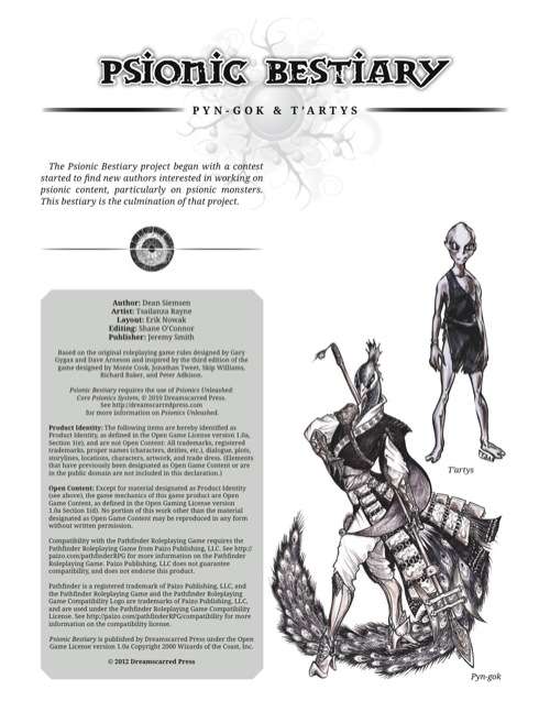 Psionic Bestiary: Pyn-Gok and Tartys - Dreamscarred Press | Pathfinder ...