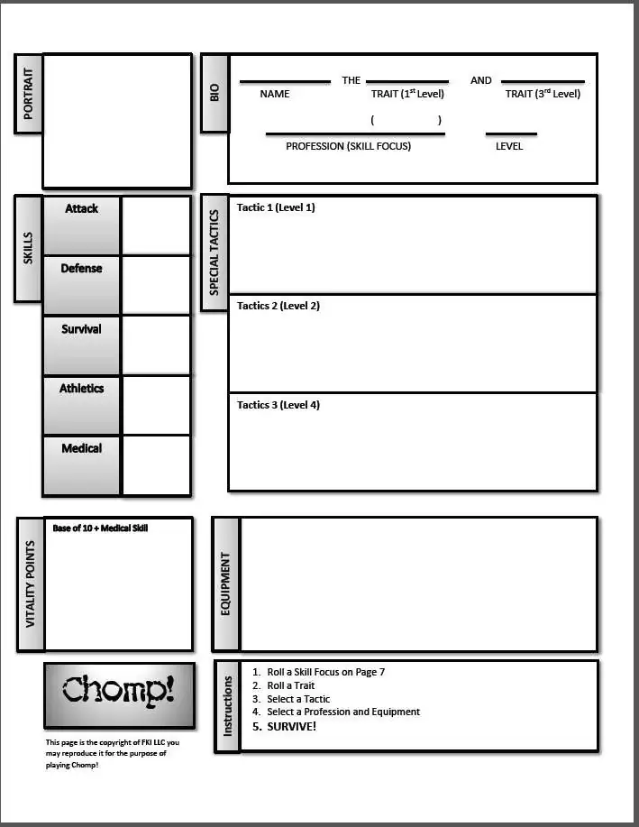 CHOMP! A Survival Horror RPG Character Sheet - Zombie Dog Games ...