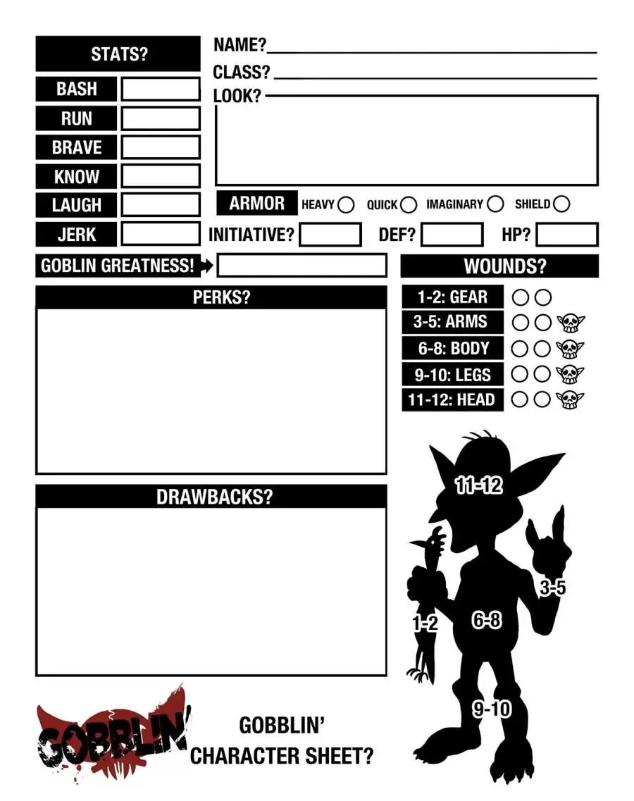 Gobblin' Character Sheets - Drunk and Ugly Games LLC | Gobblin ...