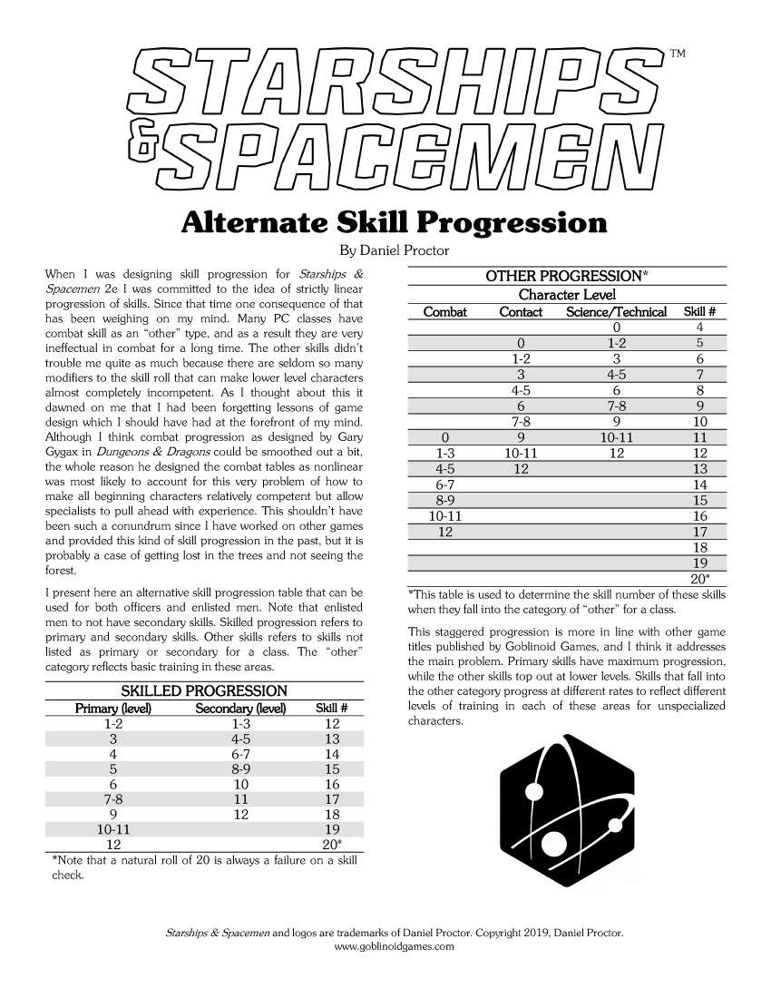 Alternate Skill Progression (Starships & Spacemen 2e) - Goblinoid Games ...