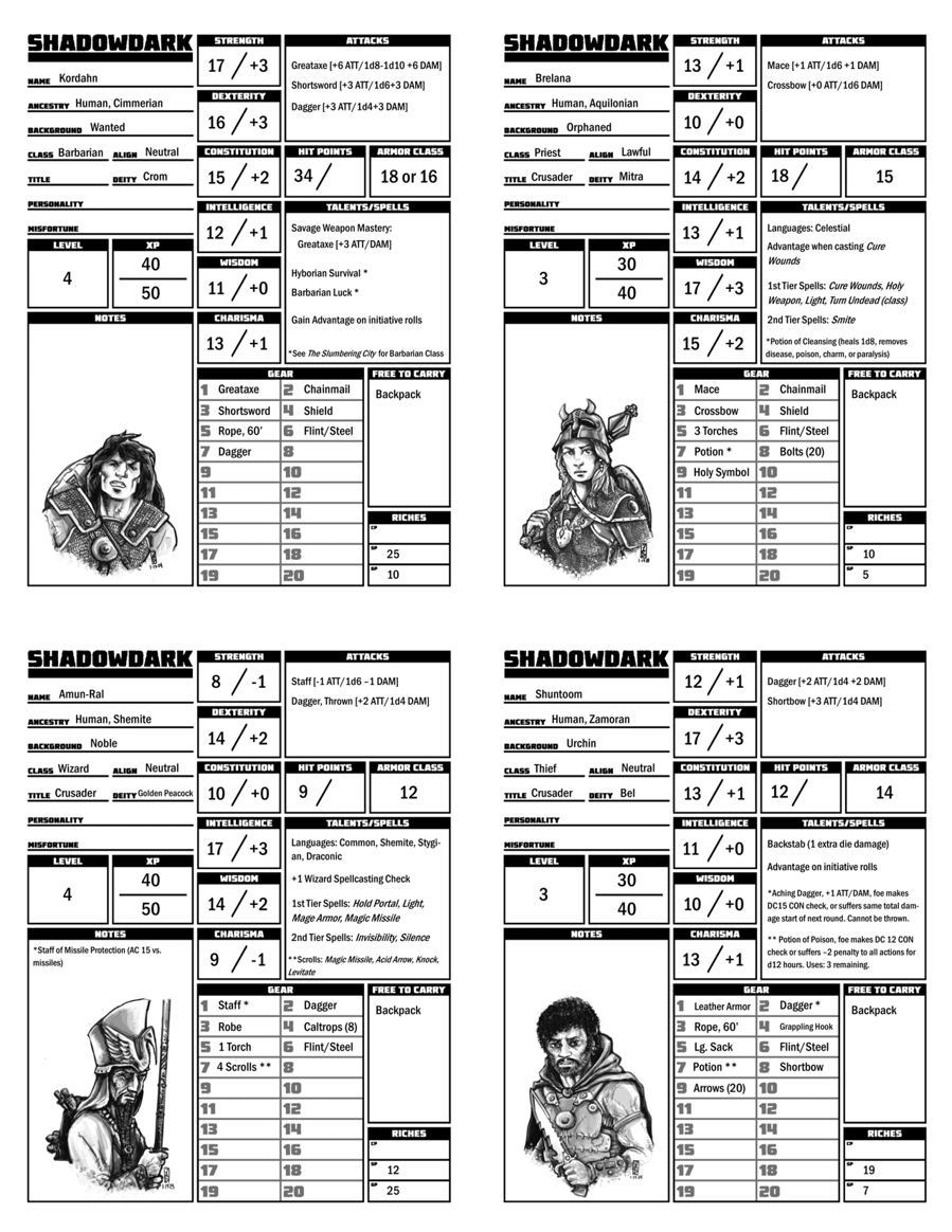Shadowdark Pregens (3rd / 4th level) - ThrowiGames | DriveThruRPG
