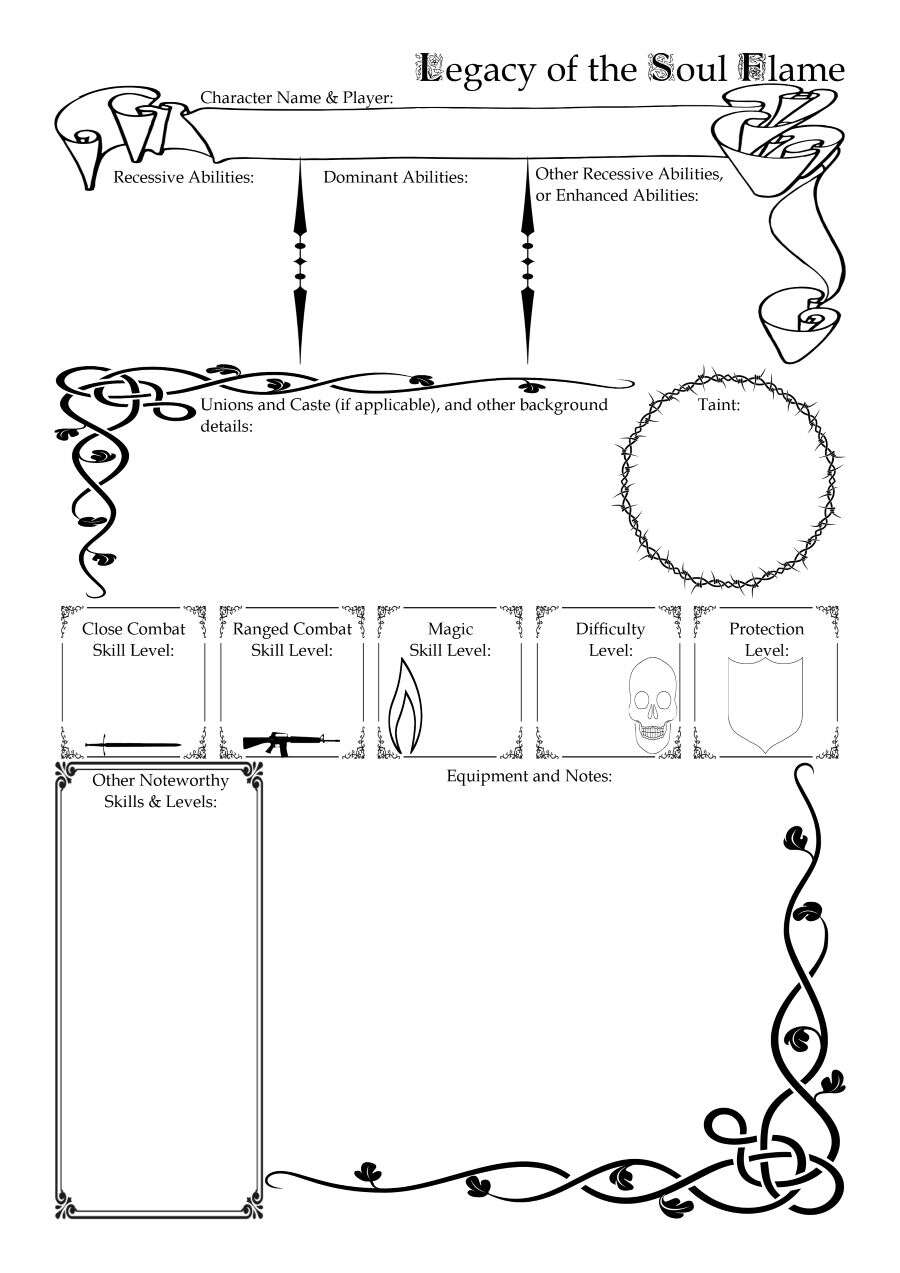 Character Sheets for Legacy of the Soul Flame - Sequestered Industries ...
