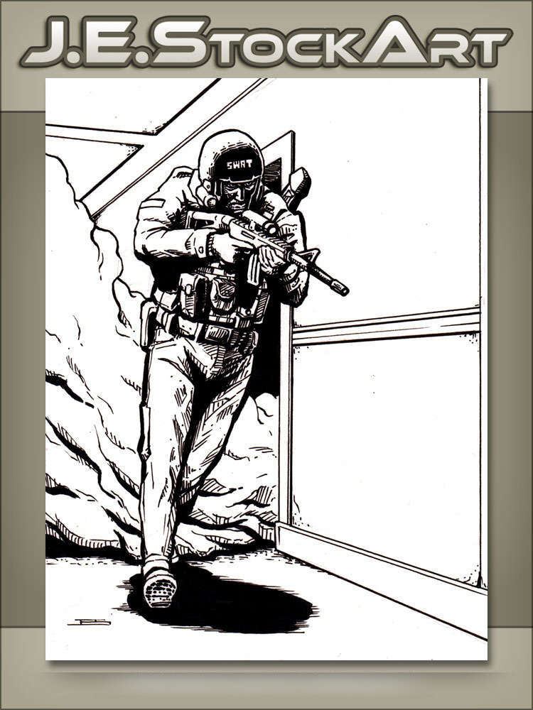 JEStockArt - Modern - Police Swat Officer Clearing Hallway - IWB ...