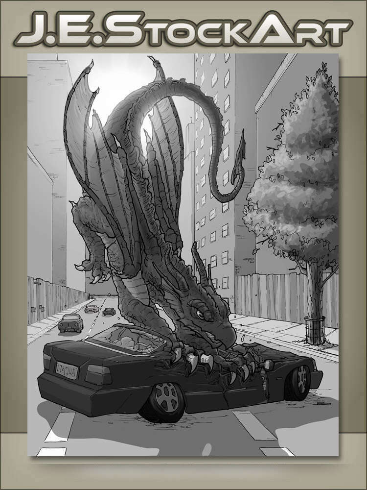 JEStockArt - Modern Fantasy - Flying Dragon Crushes Car - GWB ...