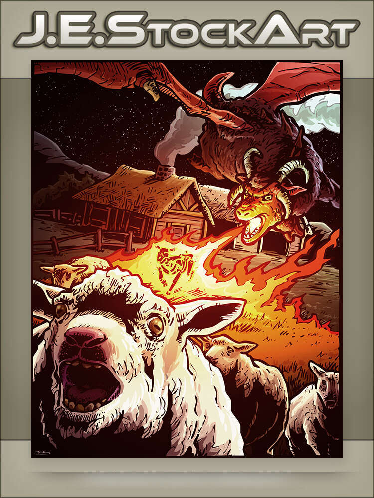 JEStockArt - Fantasy - Hybrid Sheep Dragon Terrorizes Farmstead - CWB ...