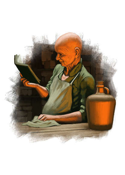 Filler spot colour - character: barkeep reading - RPG Stock Art - Dean ...