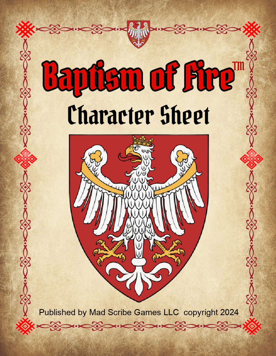 Baptism of Fire Character Sheet - Mad Scribe Games | DriveThruRPG