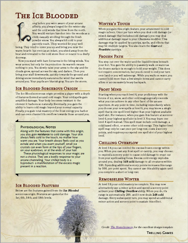 The Ice Blooded - A Sorcerous Origin - Trelling Games | DriveThruRPG