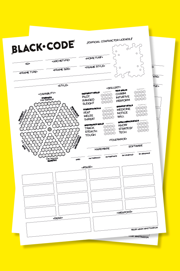 Black Code - Character Sheet - Dicemachine | DriveThruRPG