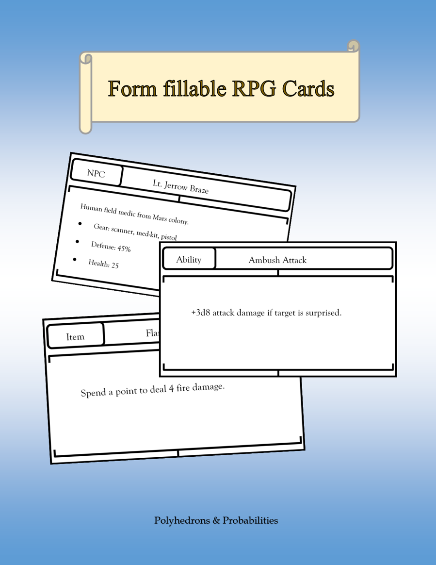 Form Fillable RPG Cards - Polyhedrons and Probabilities | DriveThruRPG