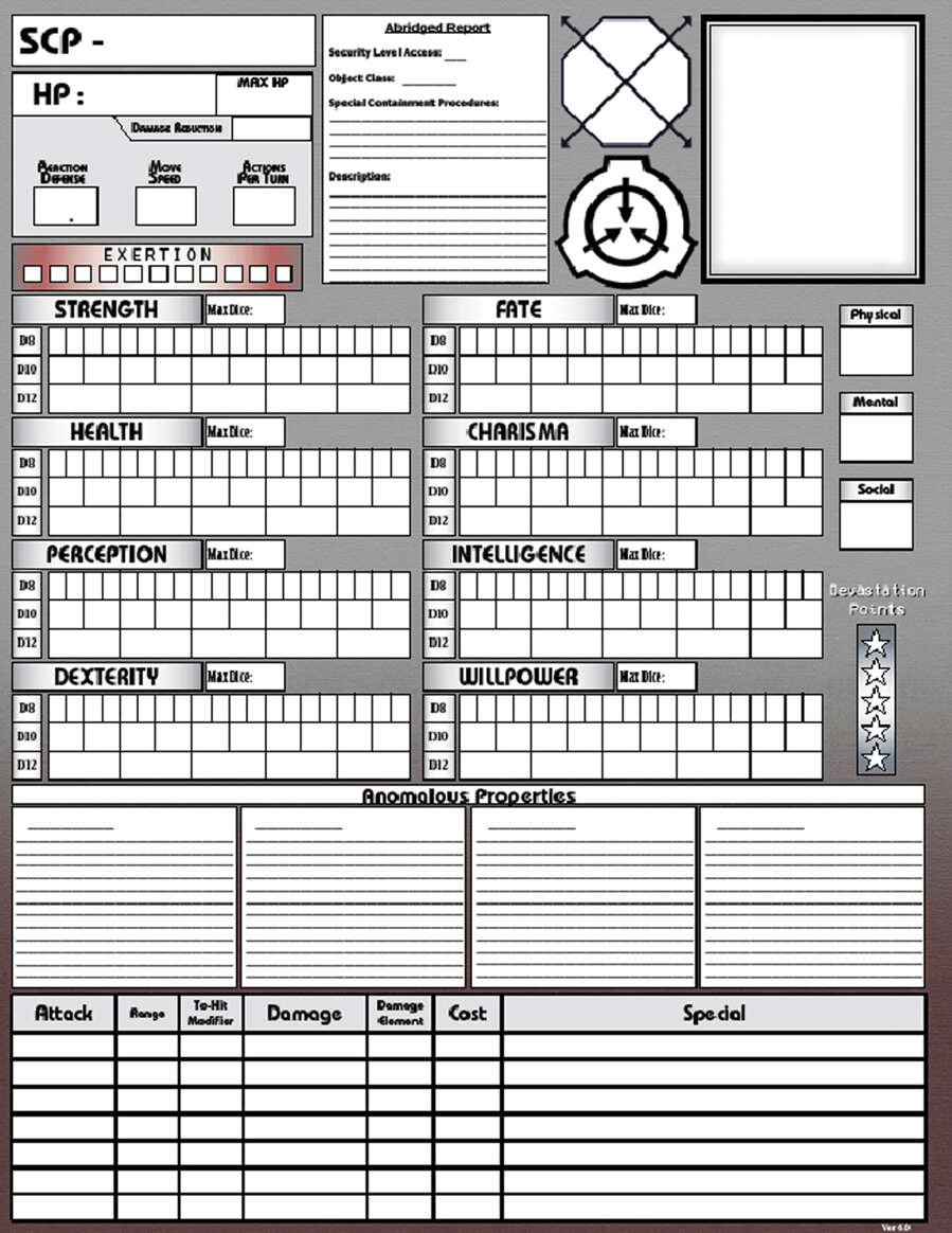SCP Anomaly Sheet - 26 Letter Publishing | SCP The Tabletop RPG (1st ...