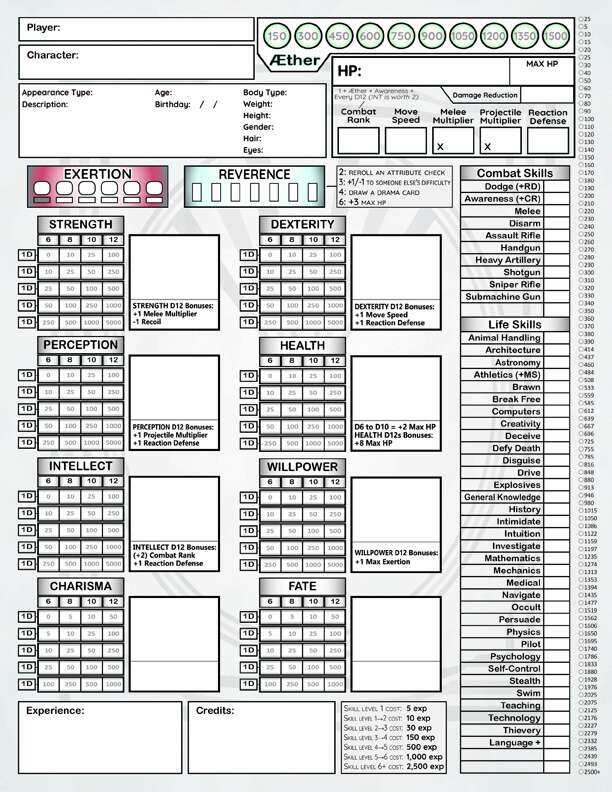 P.A.R.A. Character Sheet - 26 Letter Publishing | P.A.R.A. | DriveThruRPG