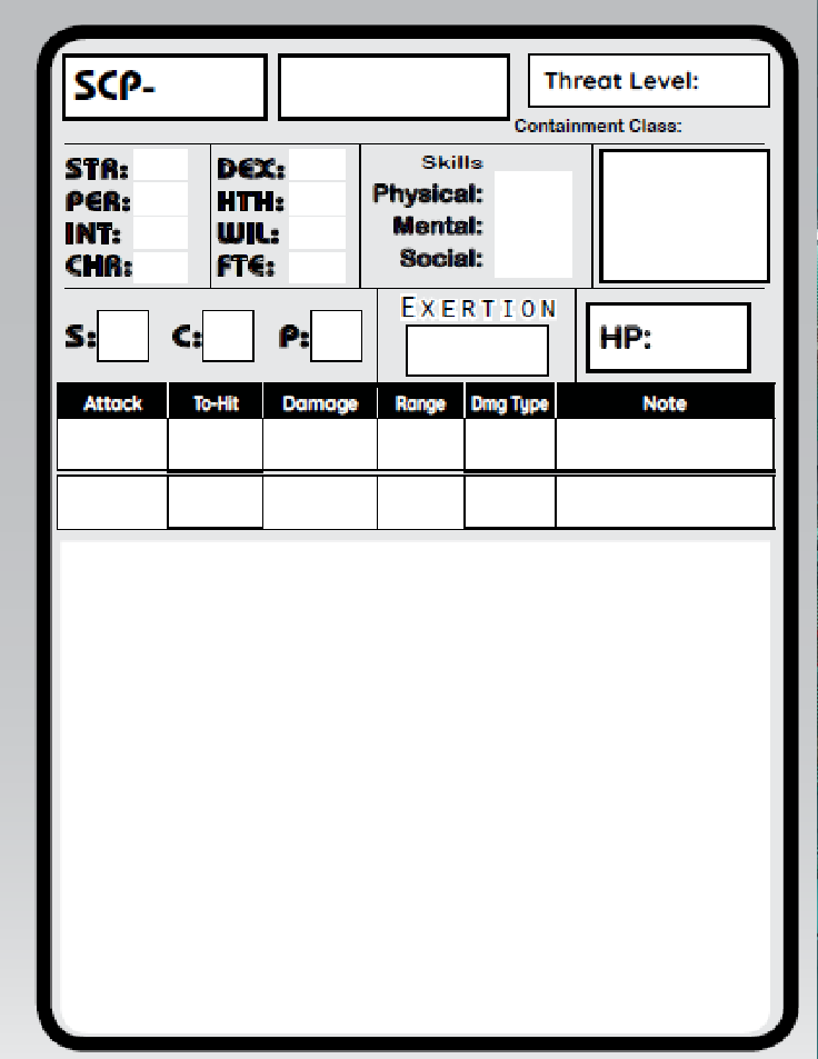 SCP and NPC Stat Sheet (2nd Edition) - 26 Letter Publishing | SCP The ...
