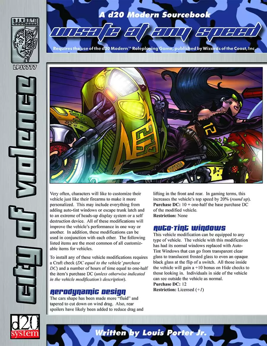 Unsafe at any Speed (D20 Modern) - LPJ Design | Haven: City of Violence ...