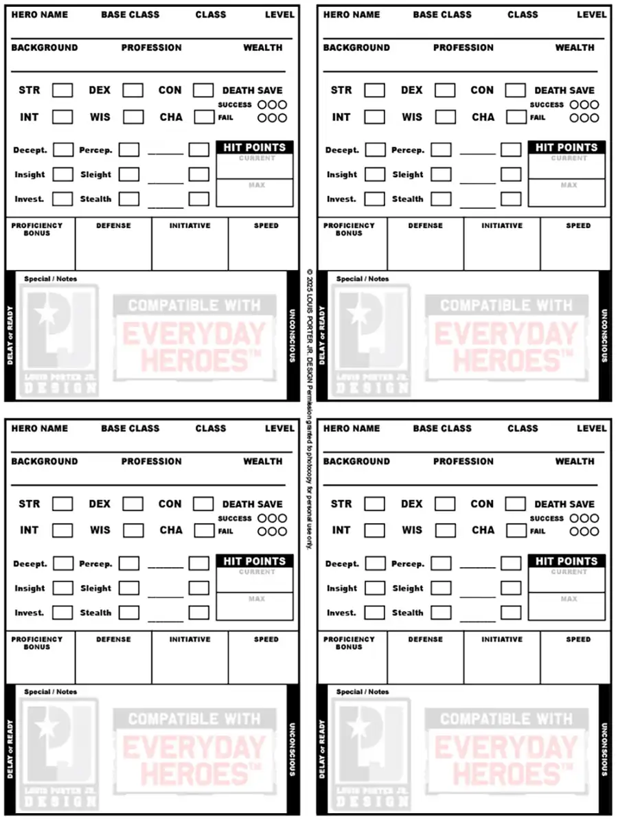 Initiative Cards (Everyday Heroes) - LPJ Design | DriveThruRPG